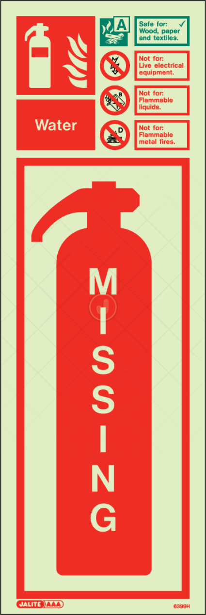 Water - Missing Fire Extinguisher Equipment Identification | Jalite USA